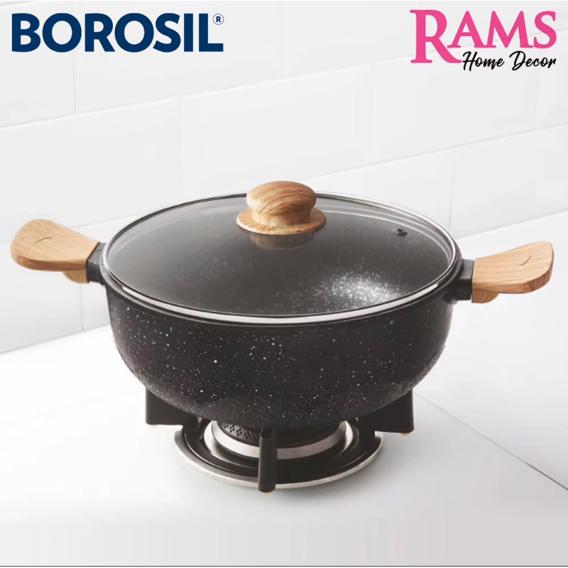HOT BOROSIL BAJRA 20CM/24CM DIE CAST NONSTICK MARBLE COATING DEEP KADAI ...