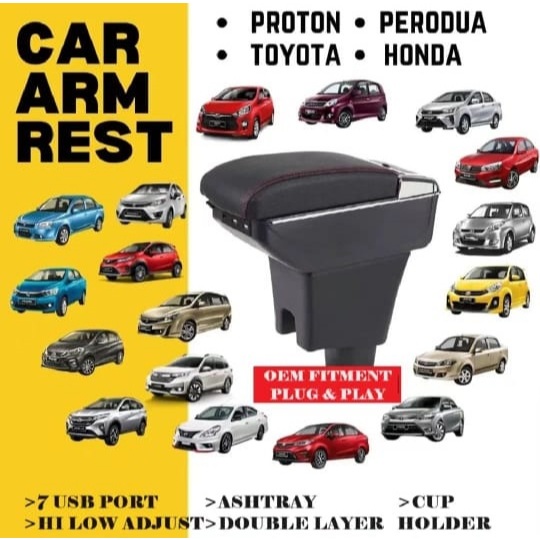 Car Arm Rest Usb Armrest Console Storage Box Organizer Axia Bezza Viva ...