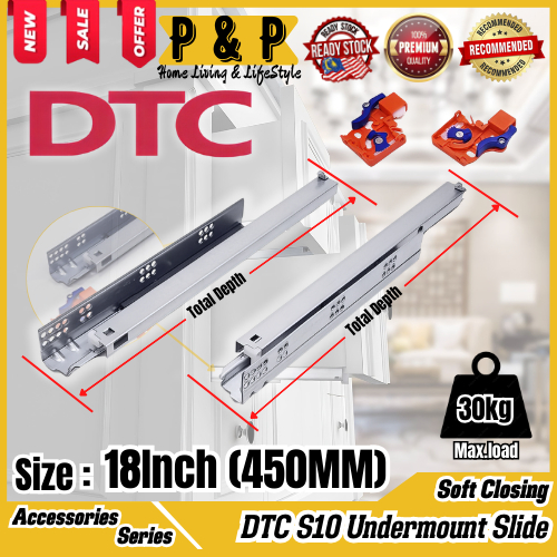 DTC Undermount Slide Soft Close Full Extension Drawer Runner 12" - 24 ...