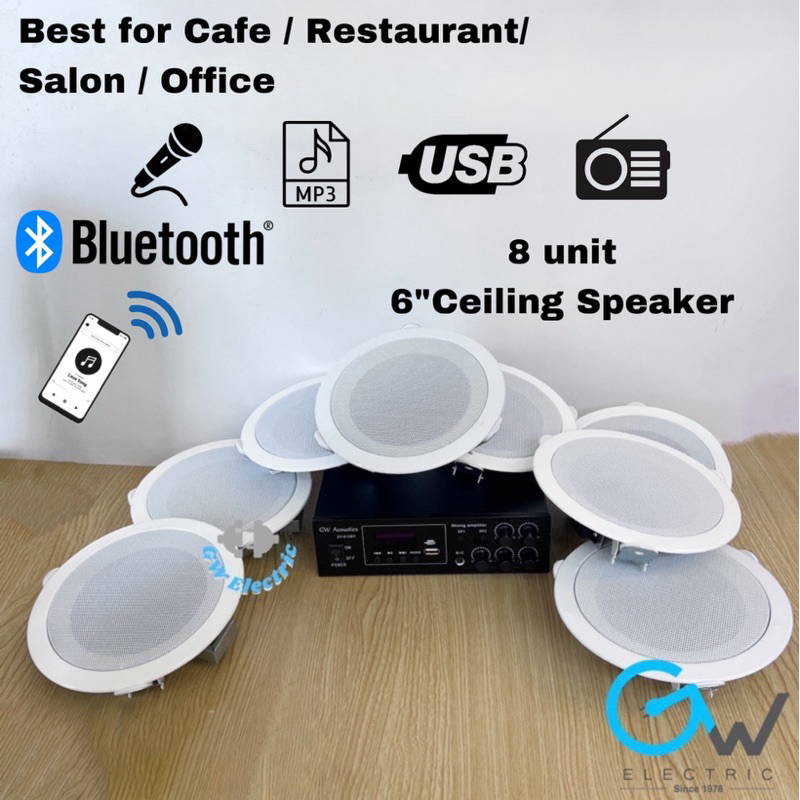 [1 Set] Bluetooth 50W Public Address Amplifier + 6” Woofer Ceiling ...