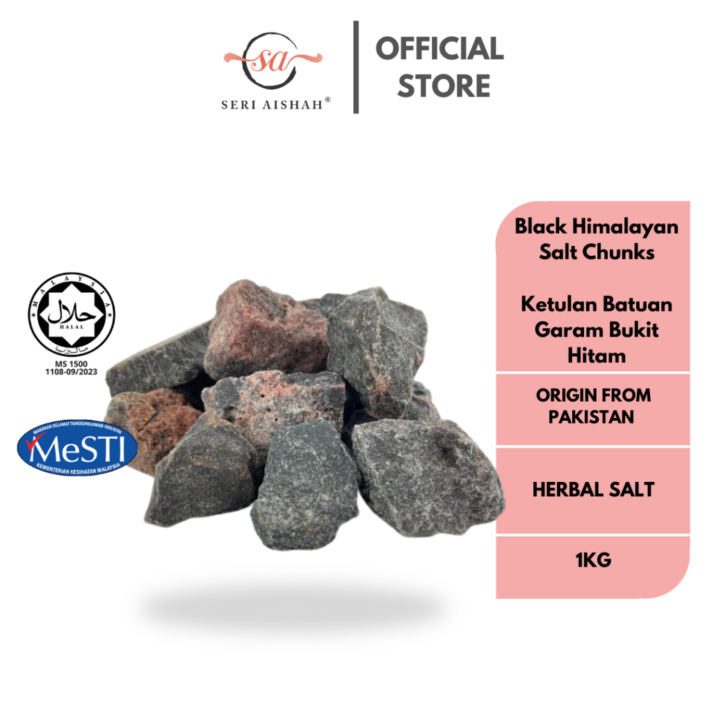 SERI AISHAH Batuan Ketulan garam bukit hitam black salt chunks 1kg Kala ...