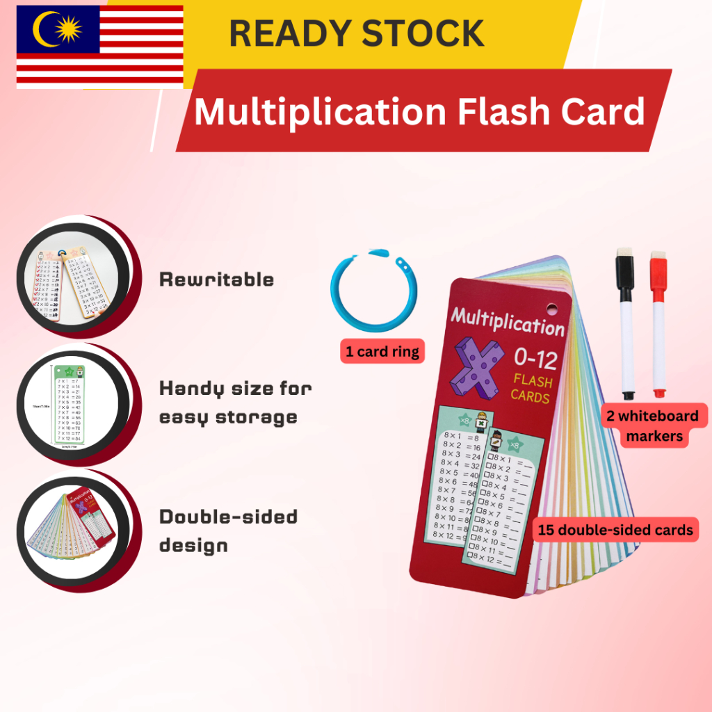 Multiplication Cards Times Table Double Sided Flashcard 0 to 12 Kids ...