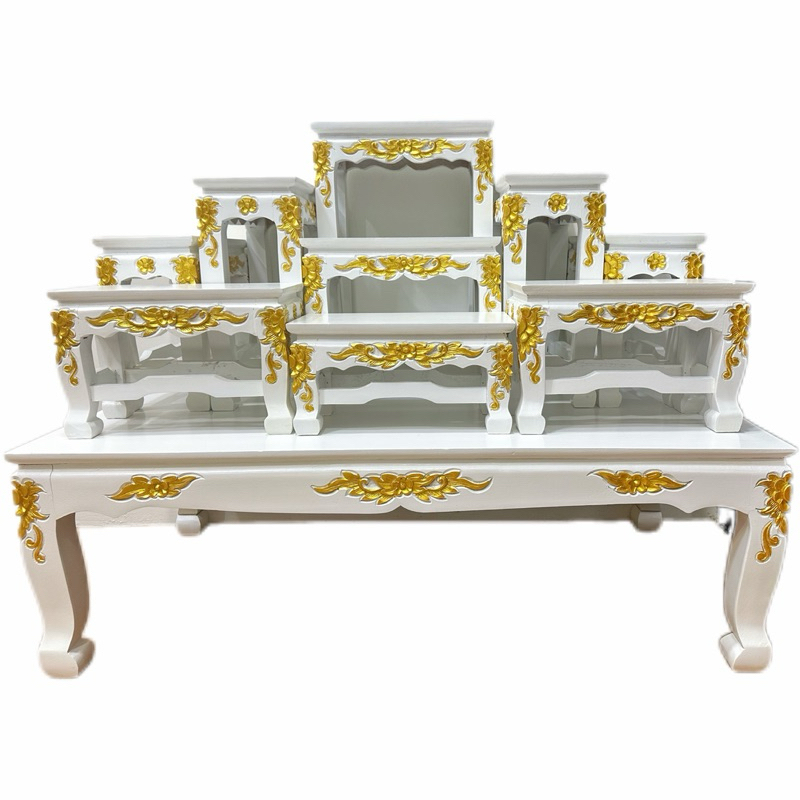 T Thai God Statue Solid Wood White Altar Table Hand-Carved God Worship ...