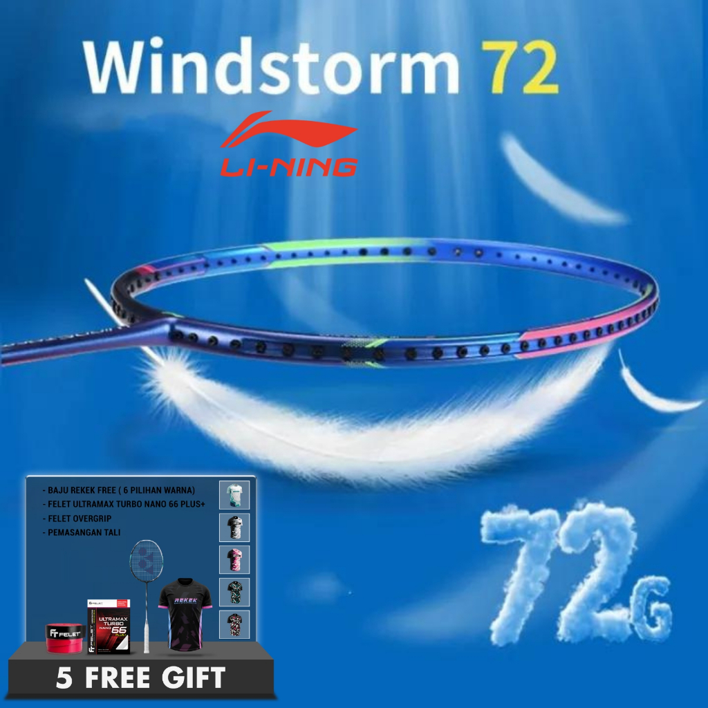 LI-NING Windstorm 72 (6U) Superlight Power & Speed Badminton Raket ...