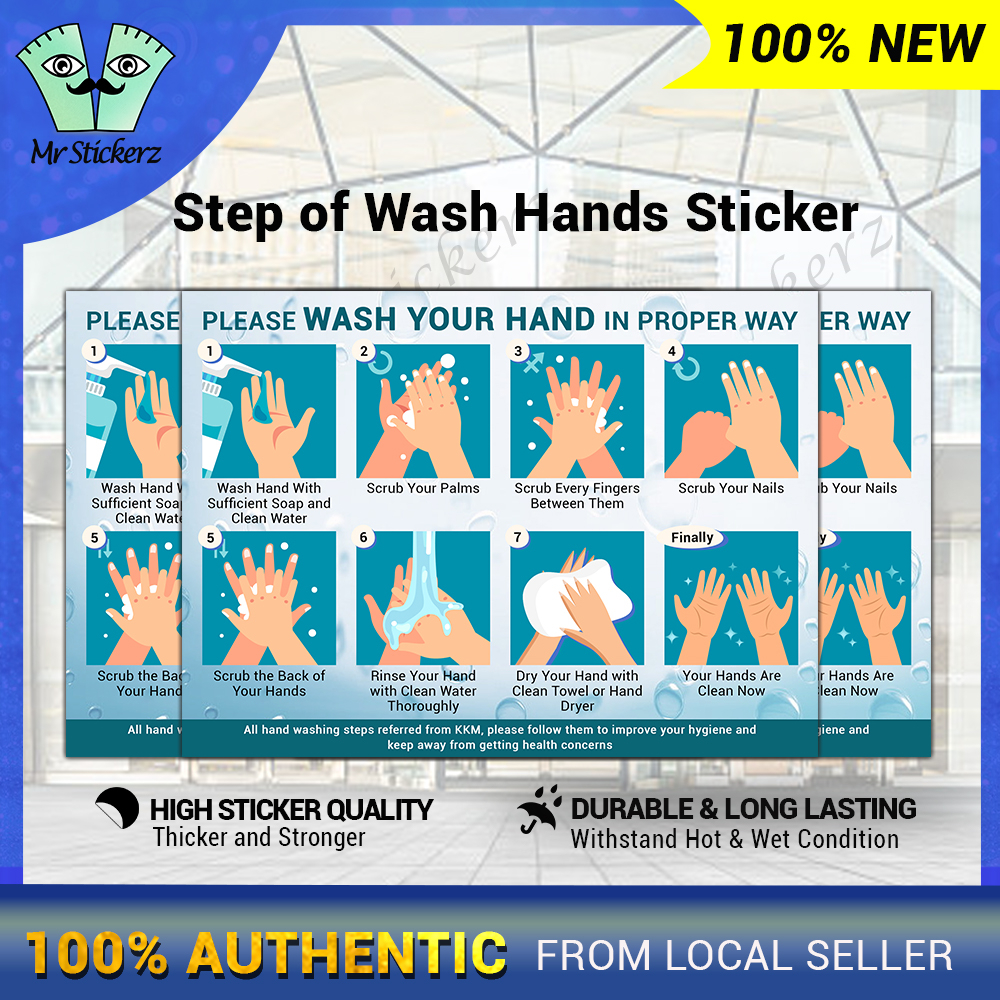 Steps to Wash Your Hand Self Hygiene SOP Sticker Hand Wash Soap ...