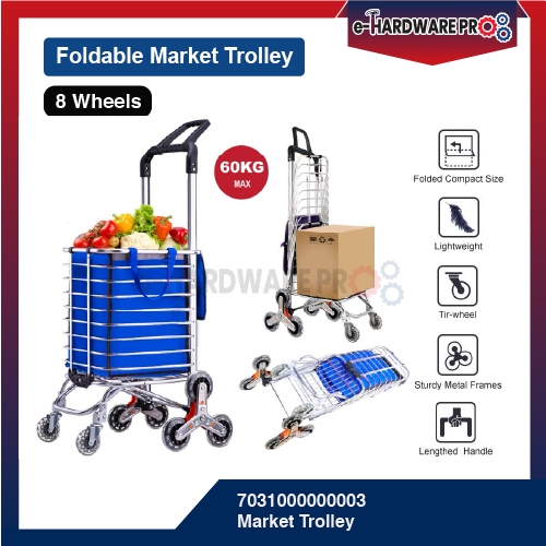 Foldable Trolley Shopping Cart Troli Pasar Boleh Lipat Grocery Trolley ...