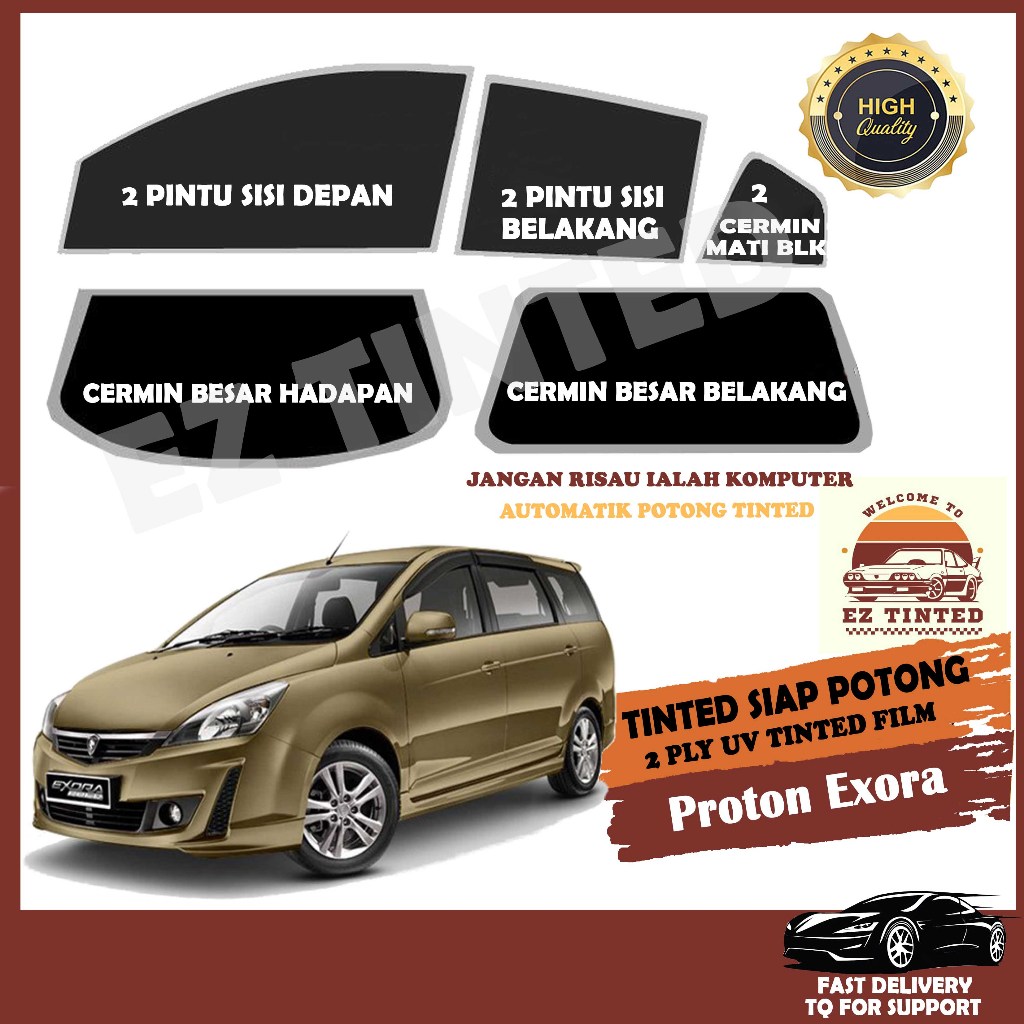 Proton Exora_Full Set _Tinted Kereta _2PLY UV Film_Hitam_Siap Potong ...