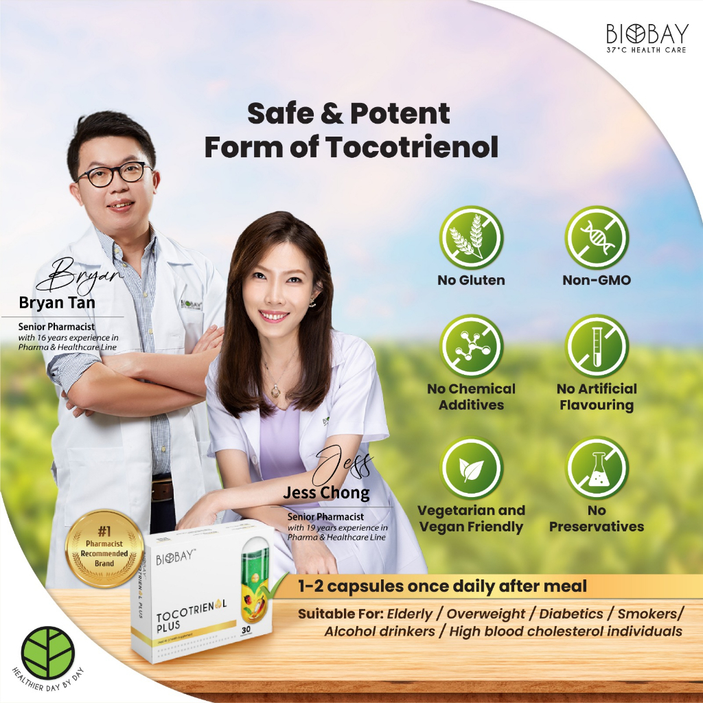 BIOBAY Tocotrienol Plus (30's) Vitamin D3 Heart Care, Antioxidant, Immune Booster, Bone Health ...