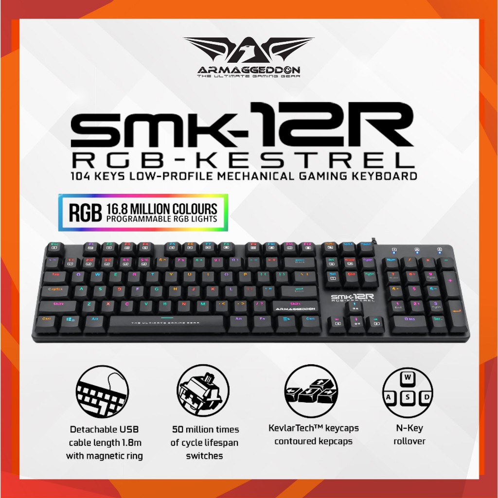 Armaggeddon SMK-12R RGB Kestrel Wired Gaming Mechanical Keyboard Blue Switches Black Switch Red ...