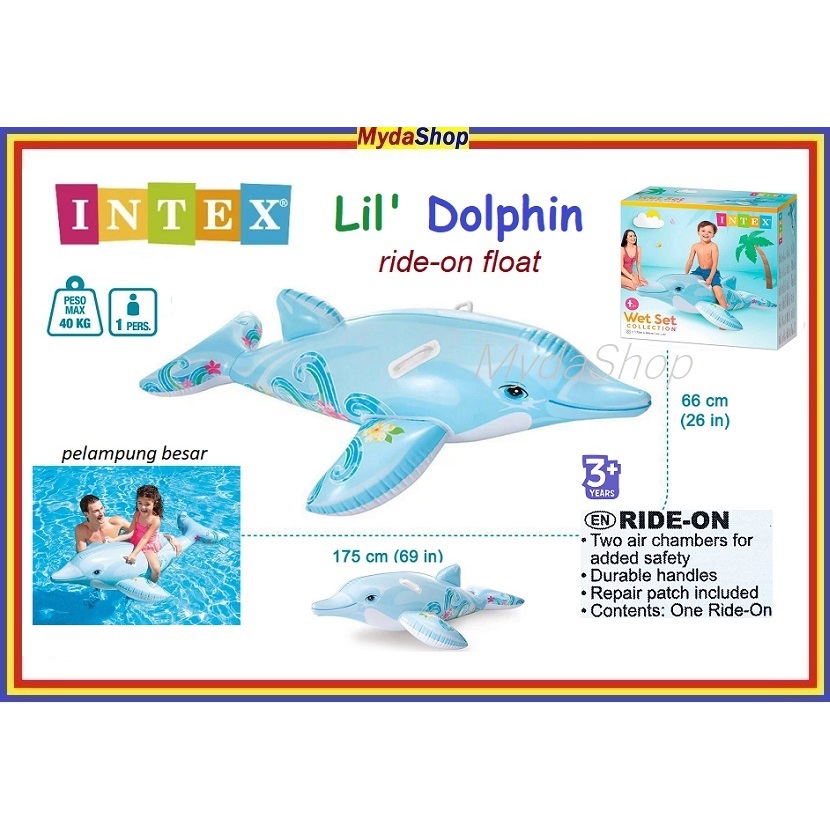 INTEX Swimming Pool Ride-On Float LIL’ DOLPHIN. Pelampung Ikan Lumba2 ...
