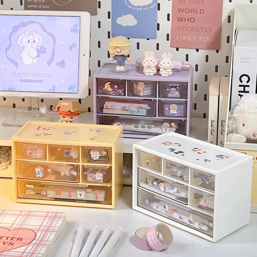 Kawaii DIY Cute Storage Box Cartoon With Sticker Stationary Drawer Case ...