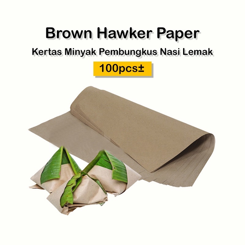 Hawker Paper 100pcs Brown Coklat Kertas Minyak Food Packaging Kraft ...