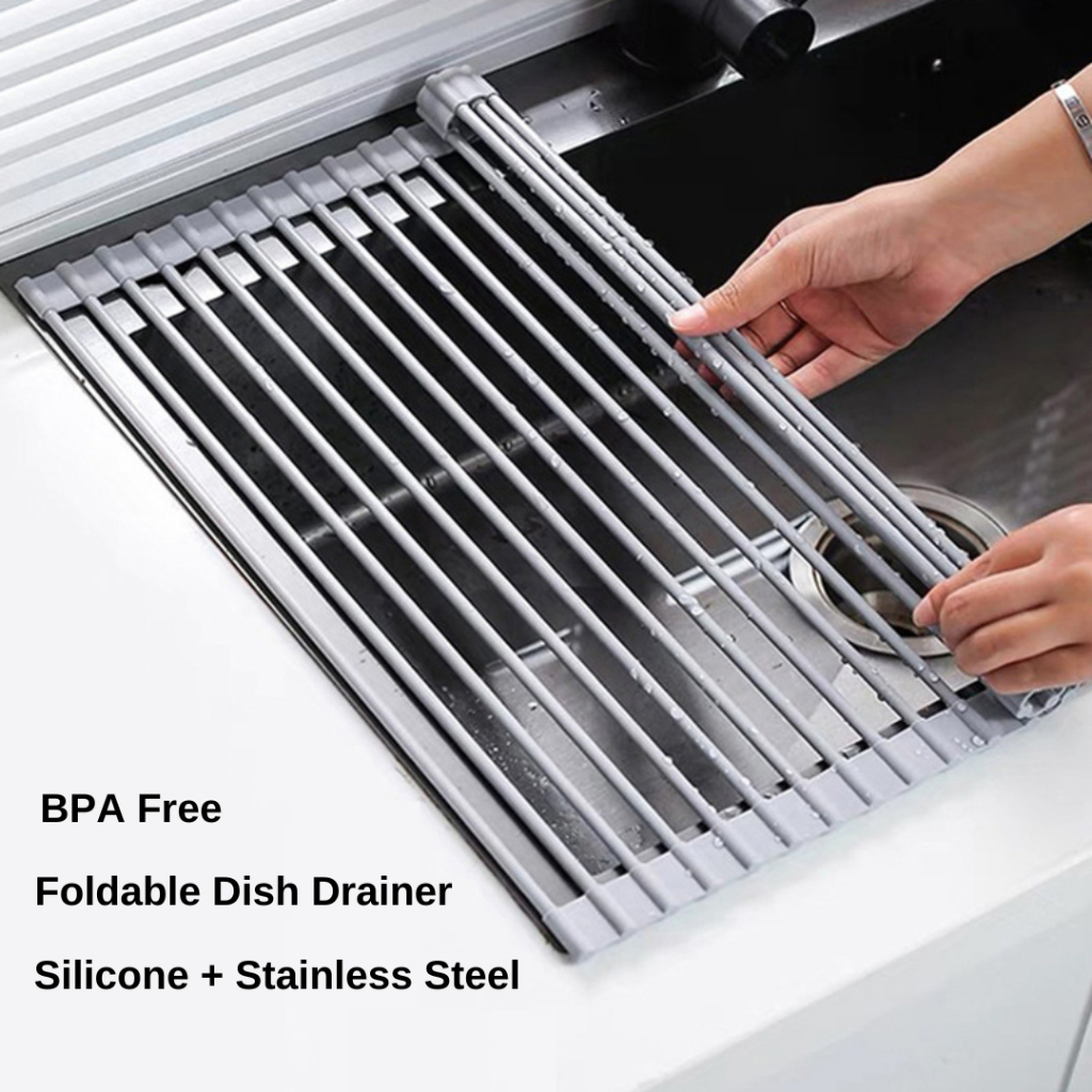 Dish Rack Drainer Stainless Steel with Silicone Cover Kitchen Dish ...