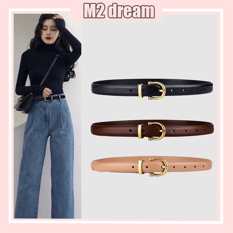 New Women's Belt Korean Fashion Thin Belt High-End Round Belt Buckle ...