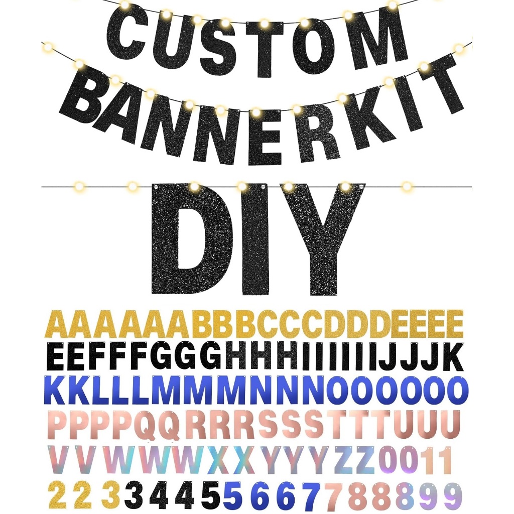 Customize Banner Black Alphabet Letter DIY Glitter Customise Banner ...