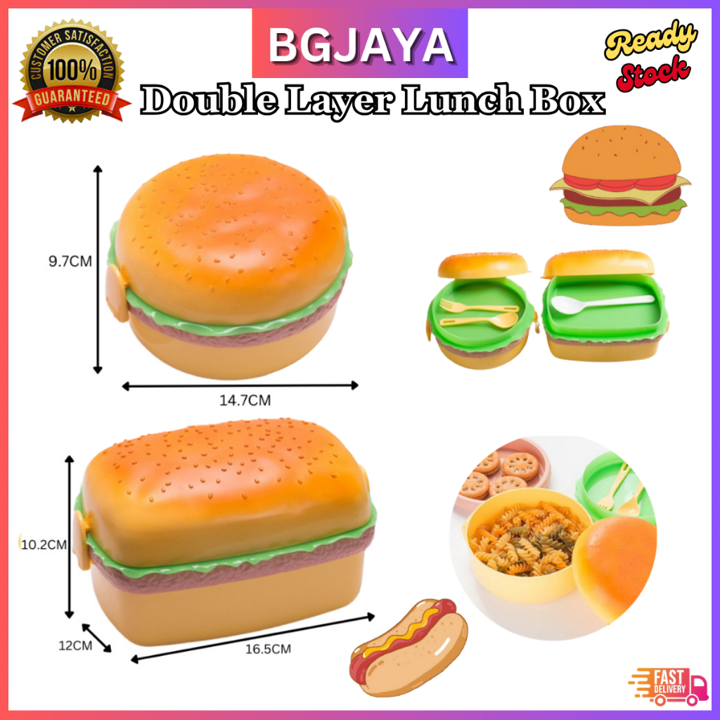 Burger Hotdog Shape Lunch Box Double Layer Cute Burger Bento Box Food ...