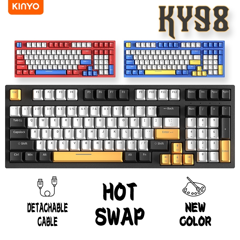 Kinyo 98 Keys Mechanical keyboard hot swappable RGB Multimedia gaming keyboard for win mac ...