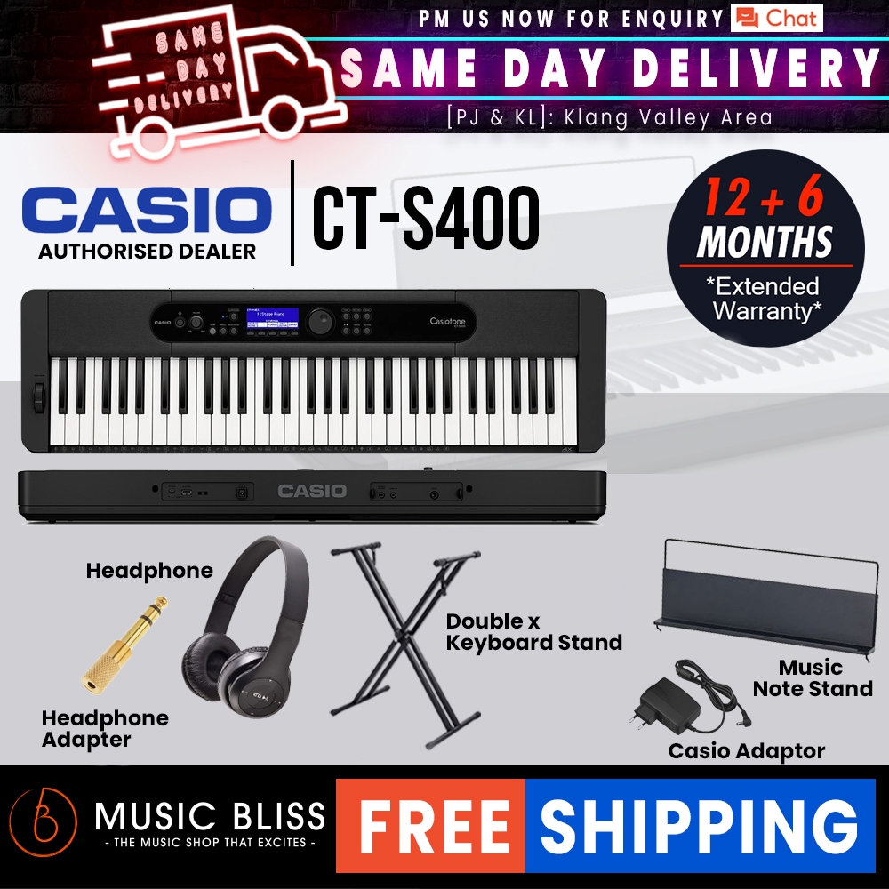 Casio CT-S400 61-key Ultra-Portable Arranger Keyboard with FREE Keyboard Stand and Headphone ...