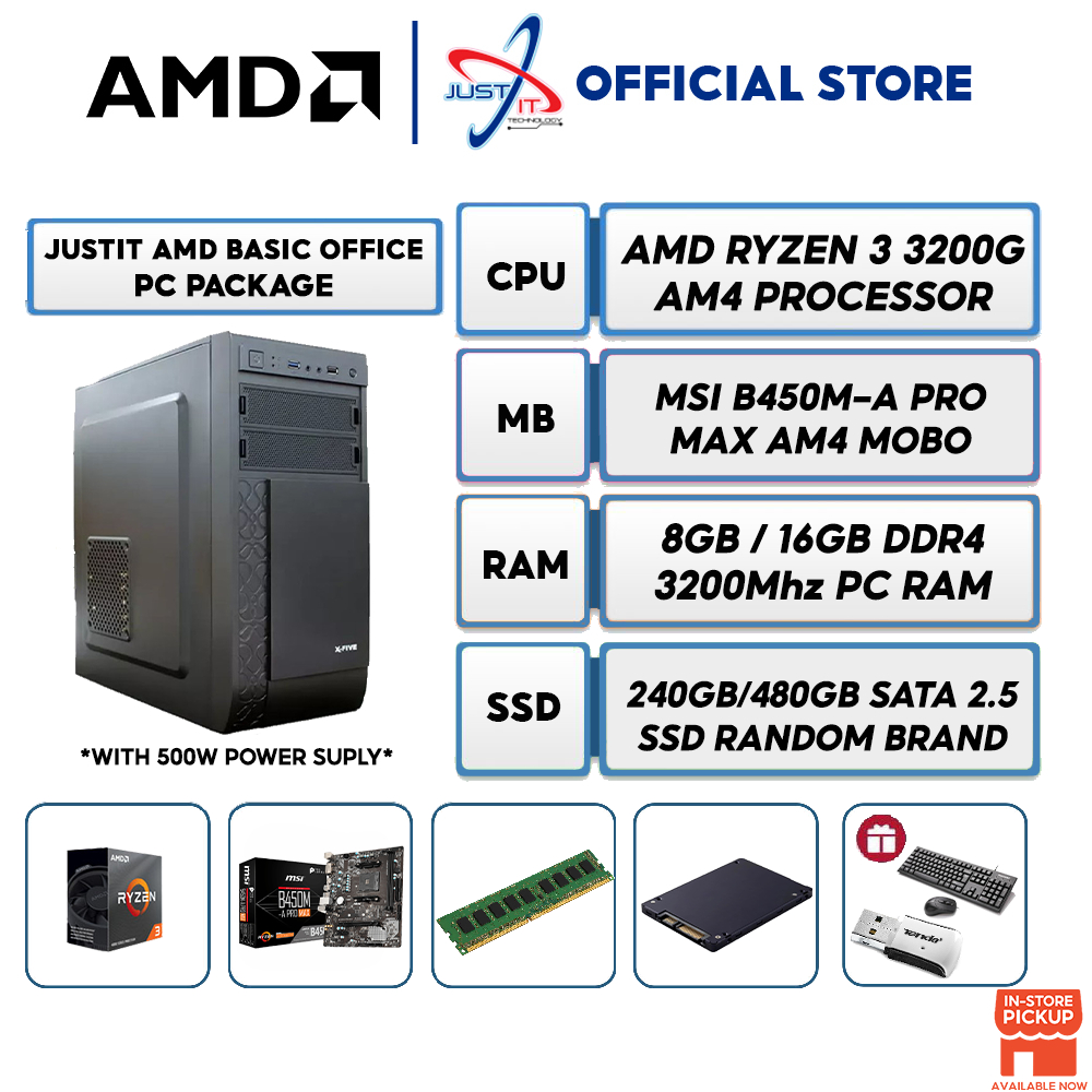 JUSTIT AMD Basic Office PC Package AMD ATHLON 3000G or Ryzen 3 3200G ...