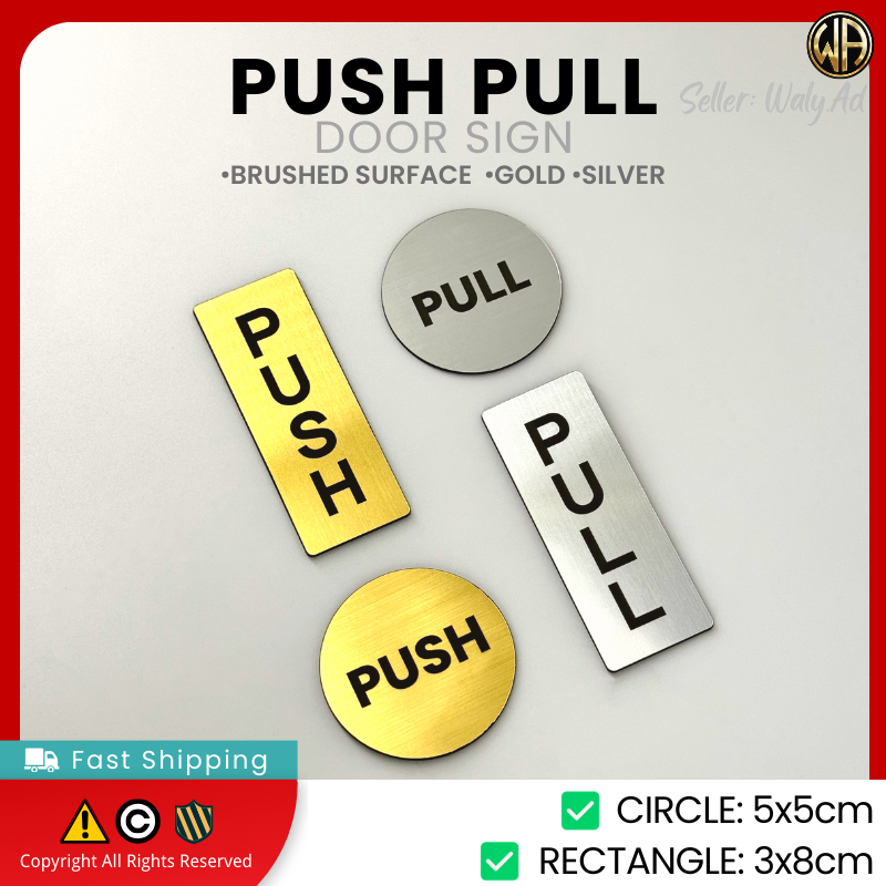 Push & Pull Sign Brushed Gold/Silver Door Signage Deco Office Sign Cafe ...