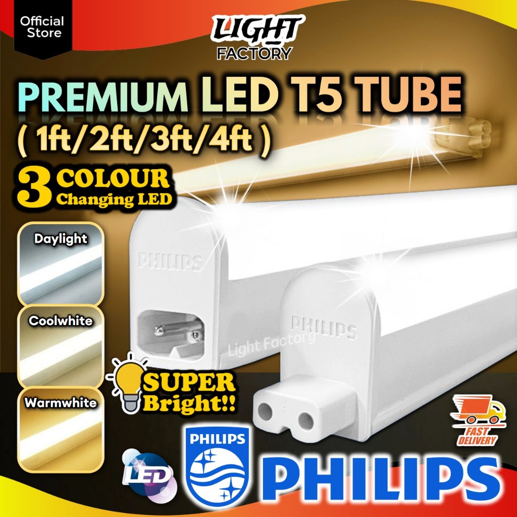 NEW PHILIPS 3 Colour LED T5 Batten Light 1FT 3.4W || 2FT 6.5W || 3FT 9 ...