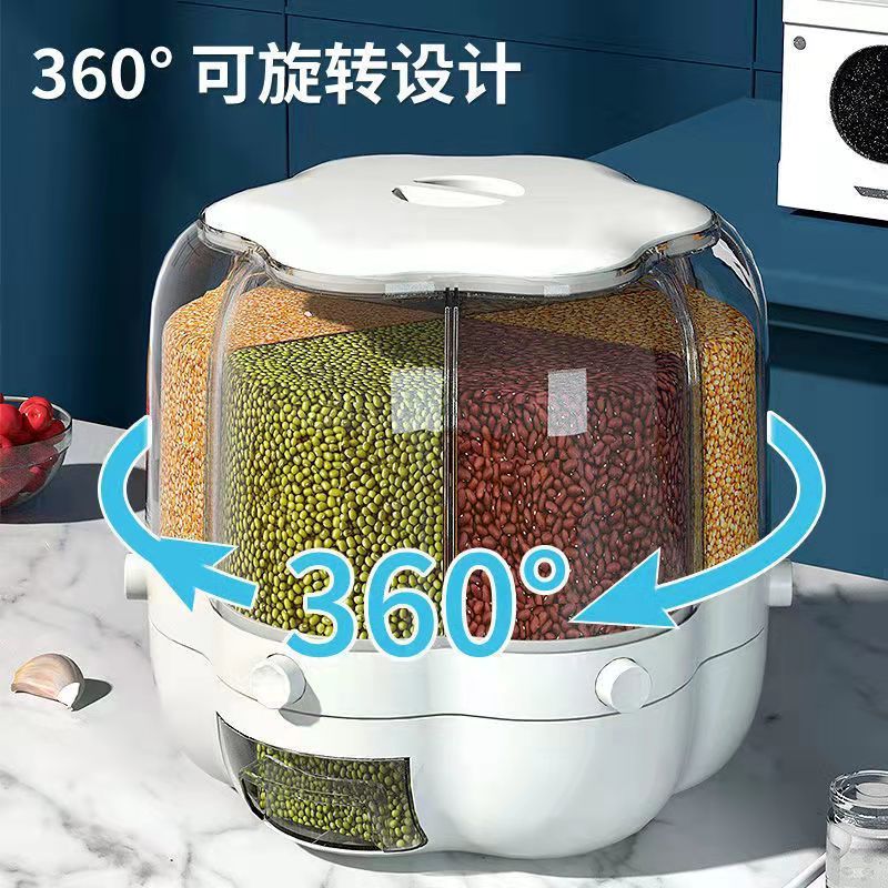 6 Grid Rotating Rice Dispenser Rice Storage Bucket Rice And Grain ...