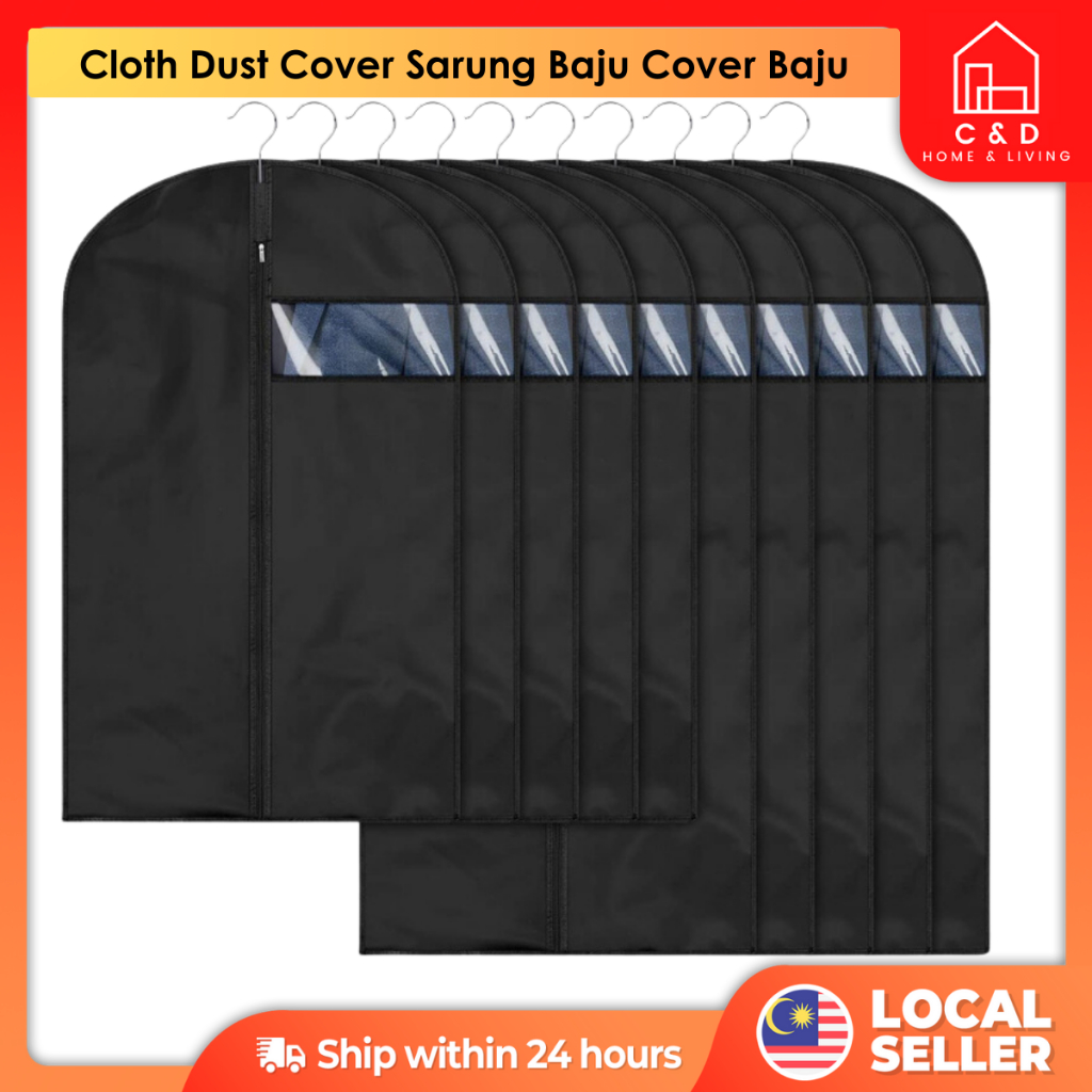 Black Clothes Dust Cover Coat cover Plastik Baju Hitam Sarung Baju ...