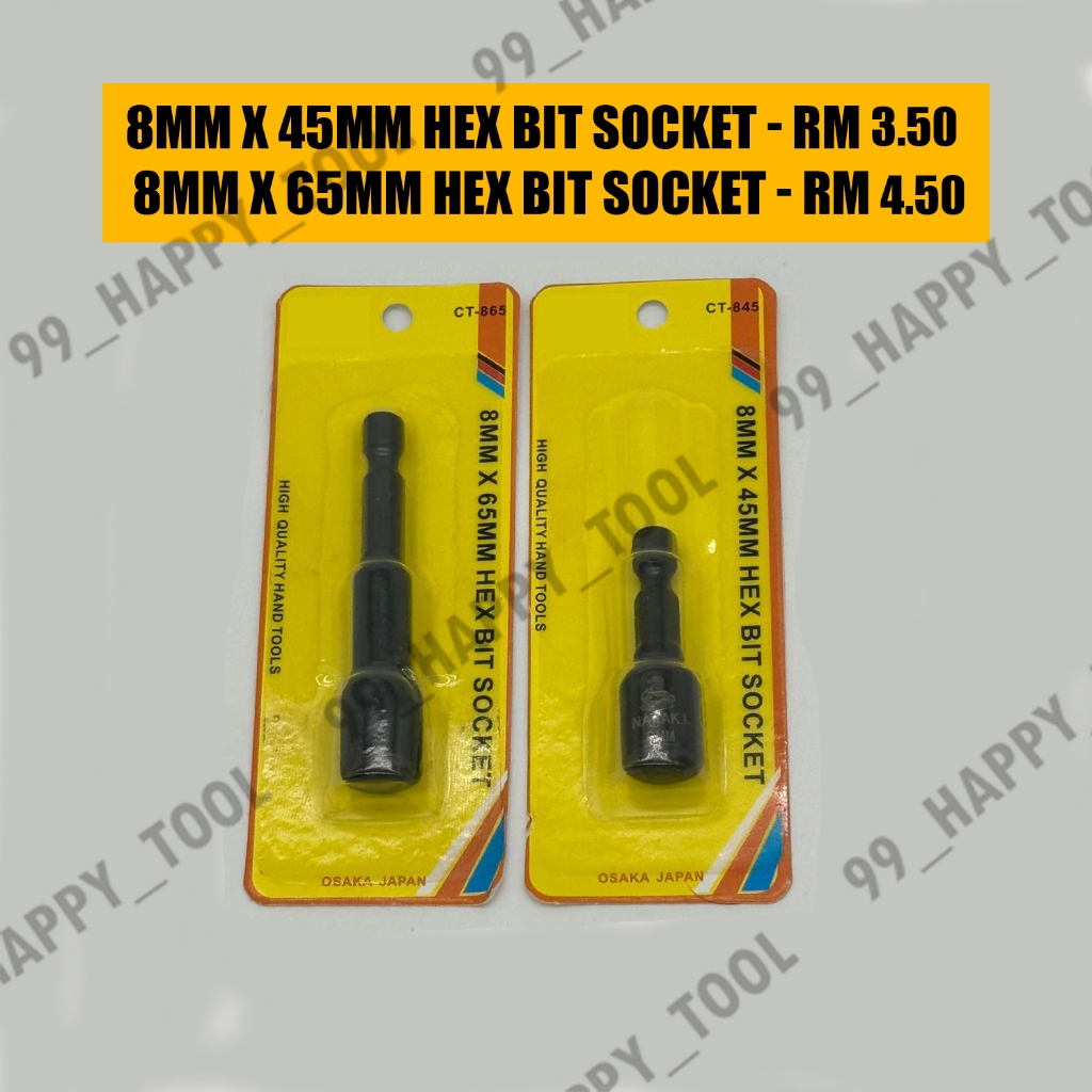 8MM X 45MM & 65MM Hex Magnetic Nut Driver Socket Set Metric Impact ...