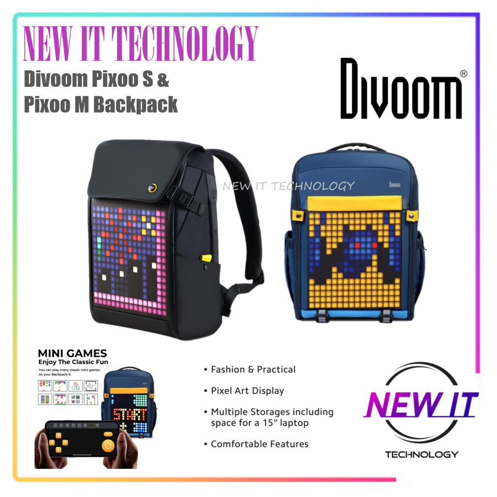 Divoom Pixoo S&Pixoo M&Cyberbag Backpack Customisable Pixel Art Multi ...