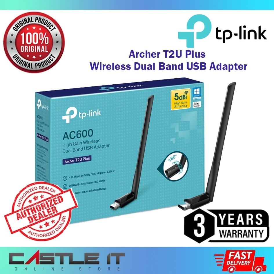 TP-Link Archer T2U Plus AC600 USB WiFi Adapter Dual Band High Gain ...