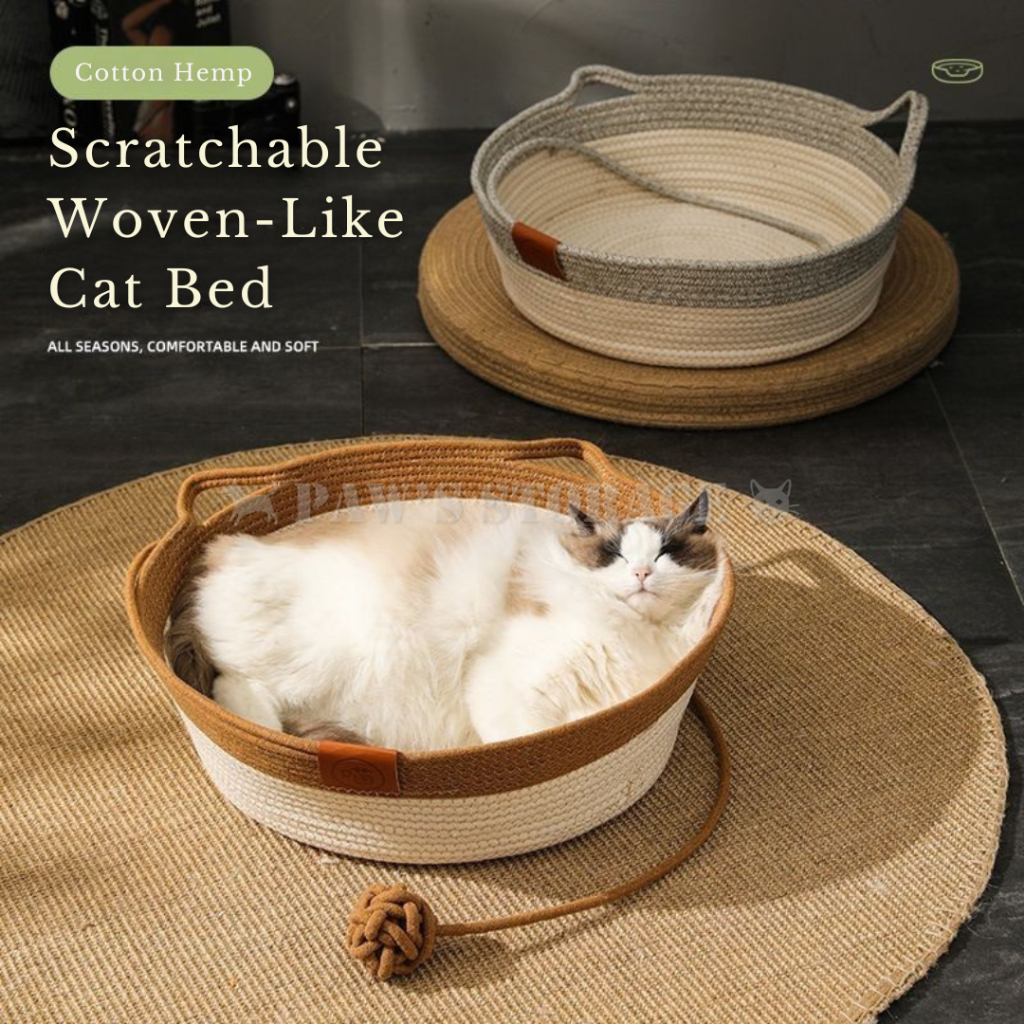 Cotton Woven Cat Bed Cat Scratching Rope Bed Basket Rattan Pet Nest ...
