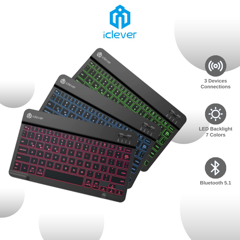 iClever BK04 Universal Slim Portable Wireless Bluetooth 5.1 7-Colors ...