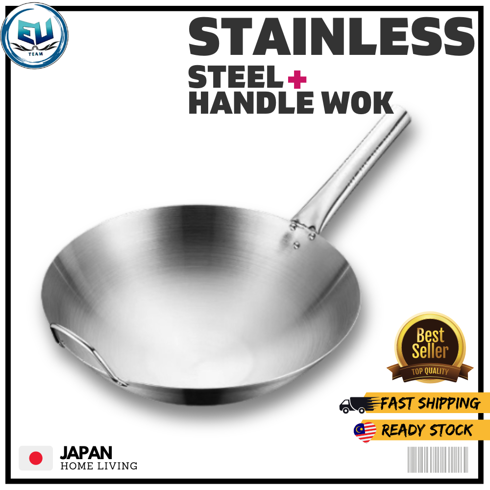 32cm Single Handle Stainless Steel Wok, Single Holder Stainless Steel ...