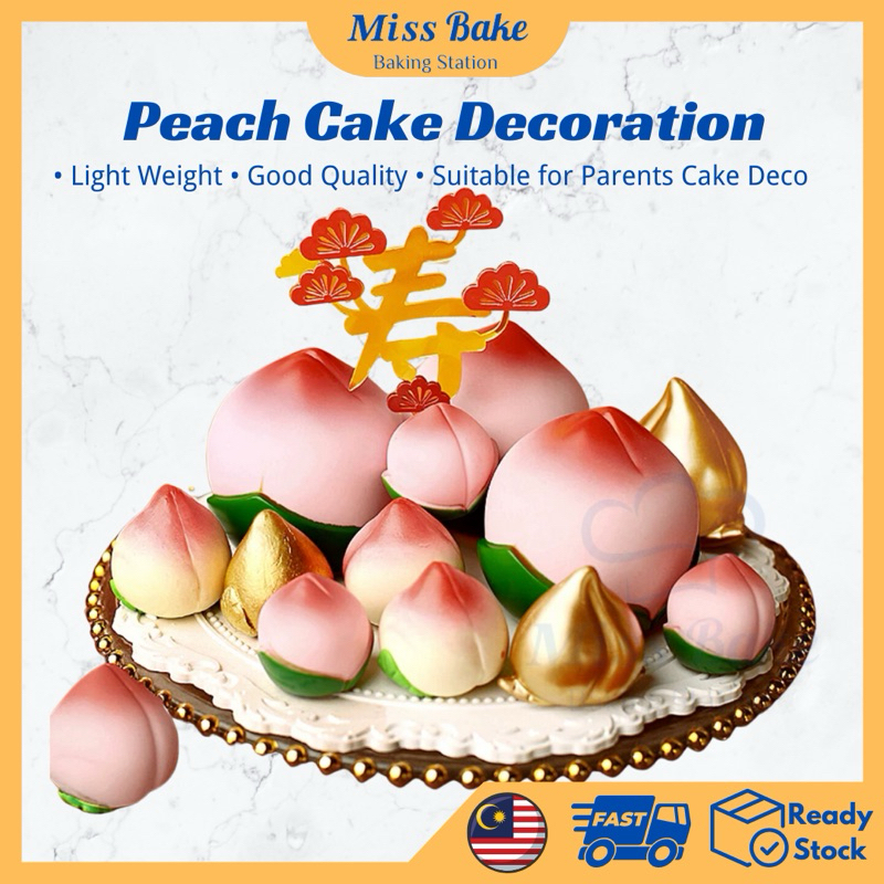 MISS BAKE Parents Longevity Birthday Cake Topper Peach Cake Decoration ...