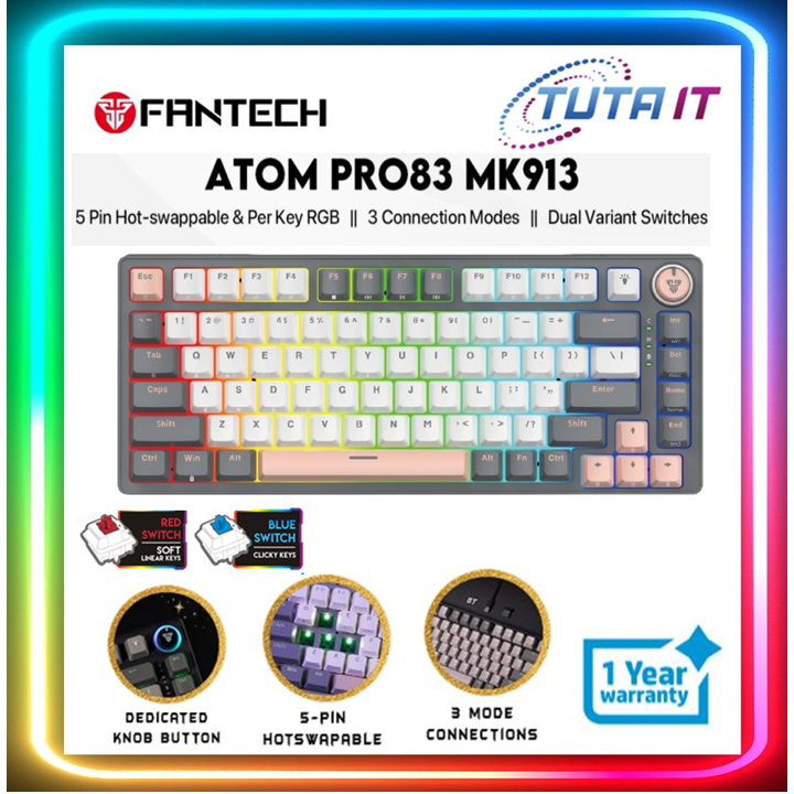 Fantech MK913 ATOM PRO83 WIRELESS MECHANICAL KEYBOARD Blue Switch/Red ...