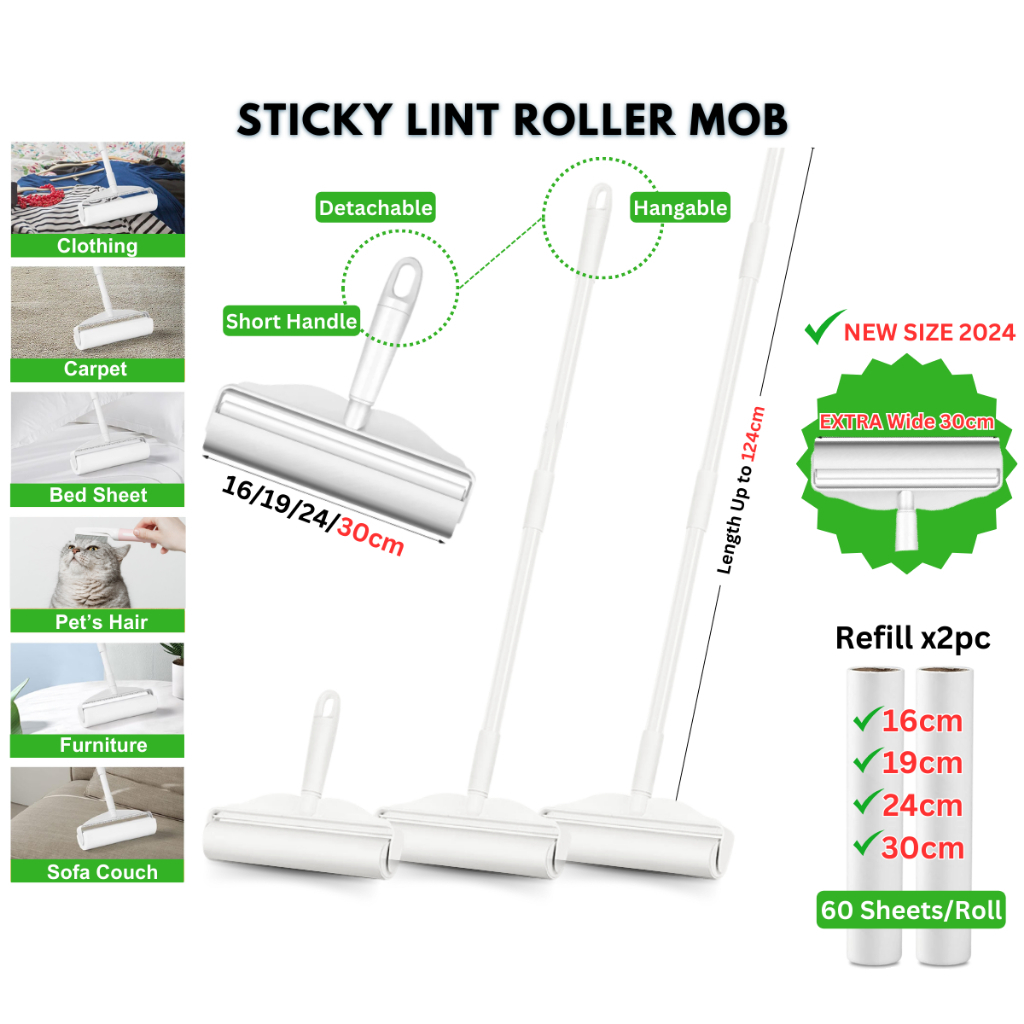 Sticky Lint Roller , Sticker Roller Refill Long Handle Detachable ...