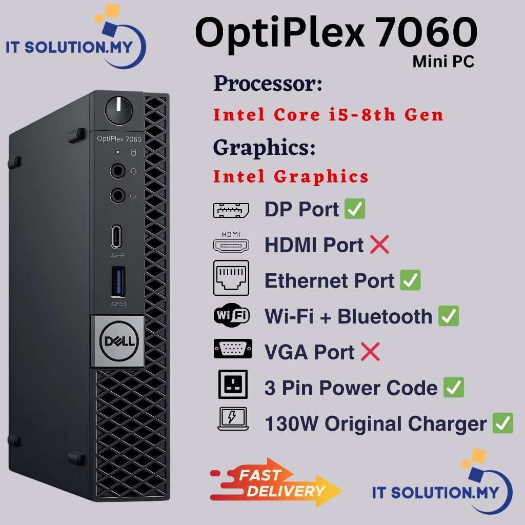 DELL OptiPlex 7060 Mini PC - Intel Core i5-8th Gen - 8GB/256GB SSD ...