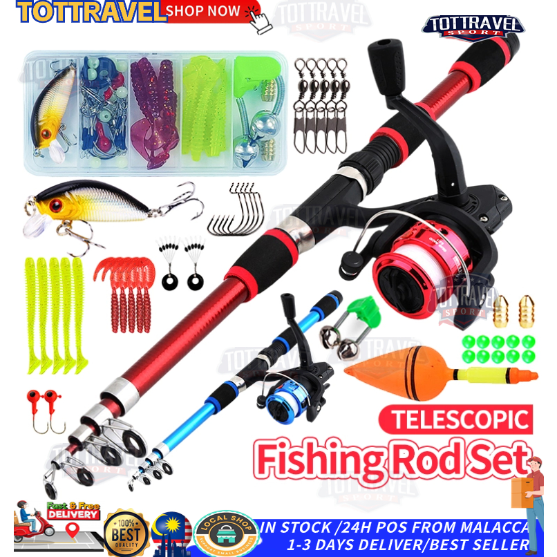 1.8M Fishing Pole Set Full Kits With Telescopic Fishing Rod And ...