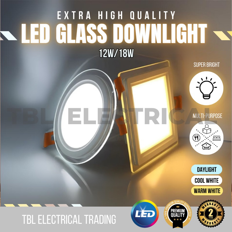 SIRIM LED Glass Downlight 12W 18W Round Square Glass Recessed Downlight ...