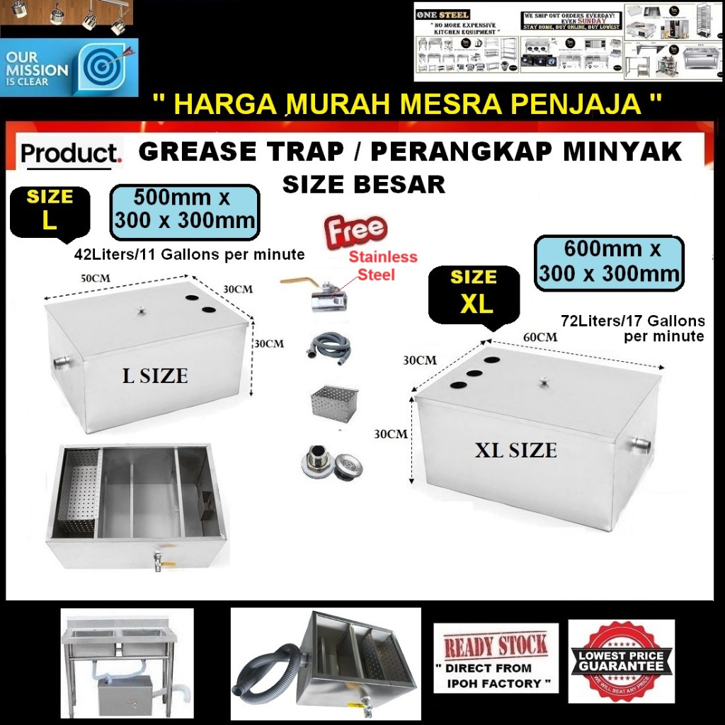 L & XL SIZE PERANGKAP MINYAK/ GREASE TRAP分离隔油水器 INTERCEPTOR SET TAPIS ...