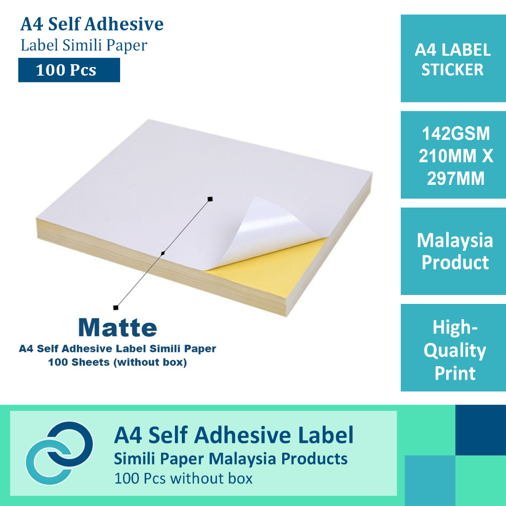 A4 Self Adhesive Label Simili Paper 100 Sheets Matte (without box ...