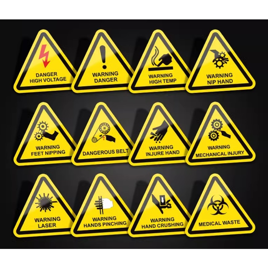 Waterproof Adhesive Board Warning Triangle Sticker Yellow Danger Signal ...