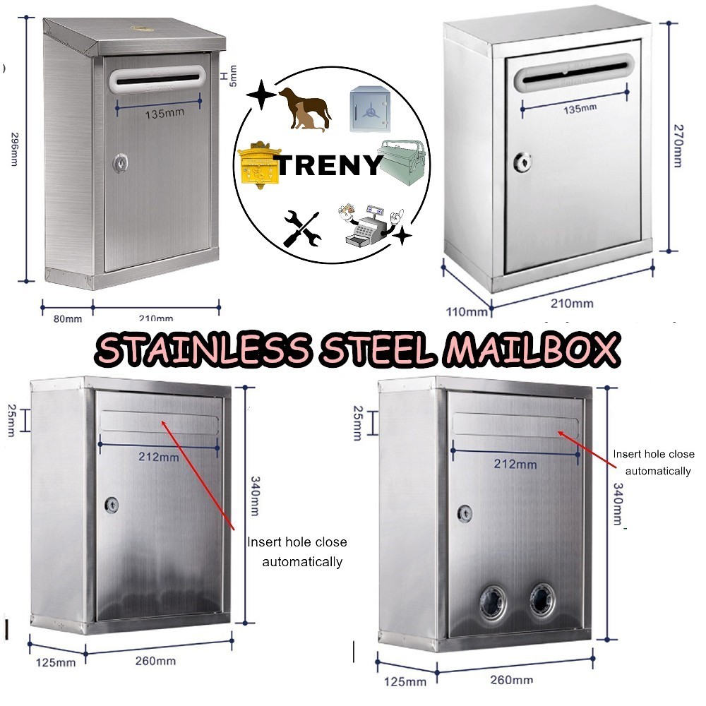 Stainless Steel Wall Mounted Mailbox Letter Box Suggestion Box Key Lock ...