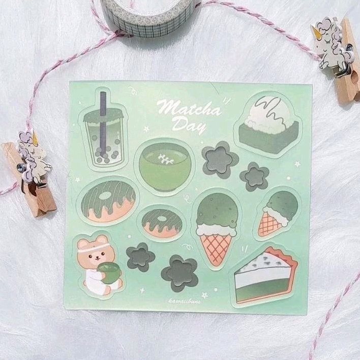 matcha day sticker sheet | bear stickers | green sticker | cute bujo ...