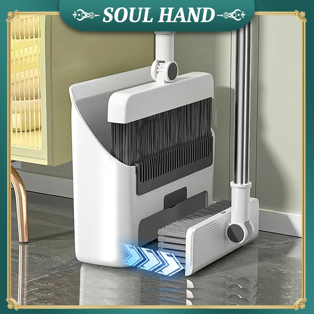 SOUL HAND 3 in 1 Broom dustpan set 180 rotating folding broom household ...