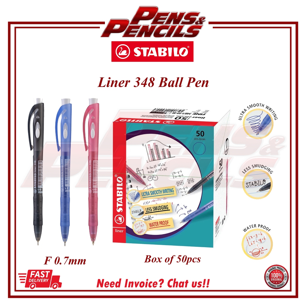 Stabilo Liner 348 Fine Ballpoint Pen / Click Retractable Semi Gel Ball ...