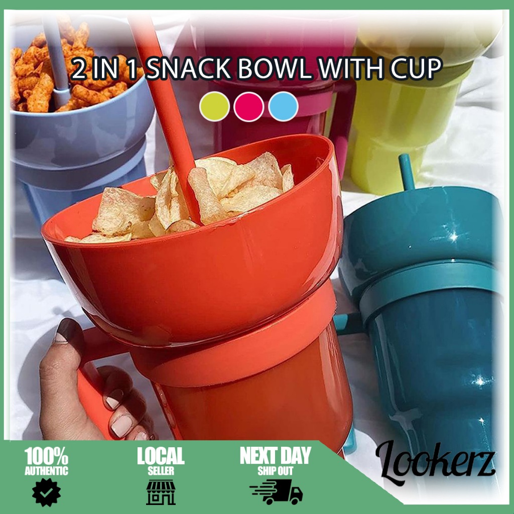 [MY] 2 in 1 Snack Bowl With Cup/ Tumbler Stadium/ Leakproof Portable ...