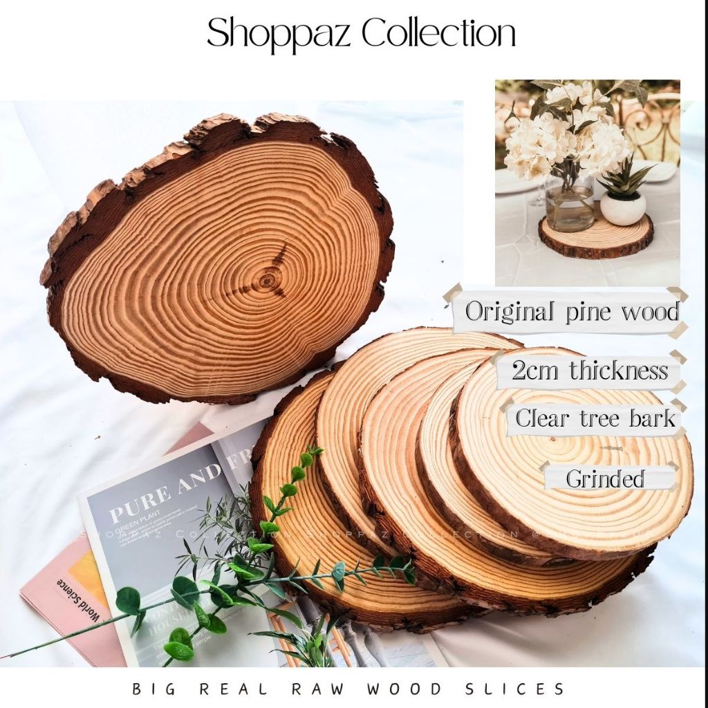 Shoppaz Big Wood Slice Natural Wood Round Wooden Tray Wood Coaster Raw ...
