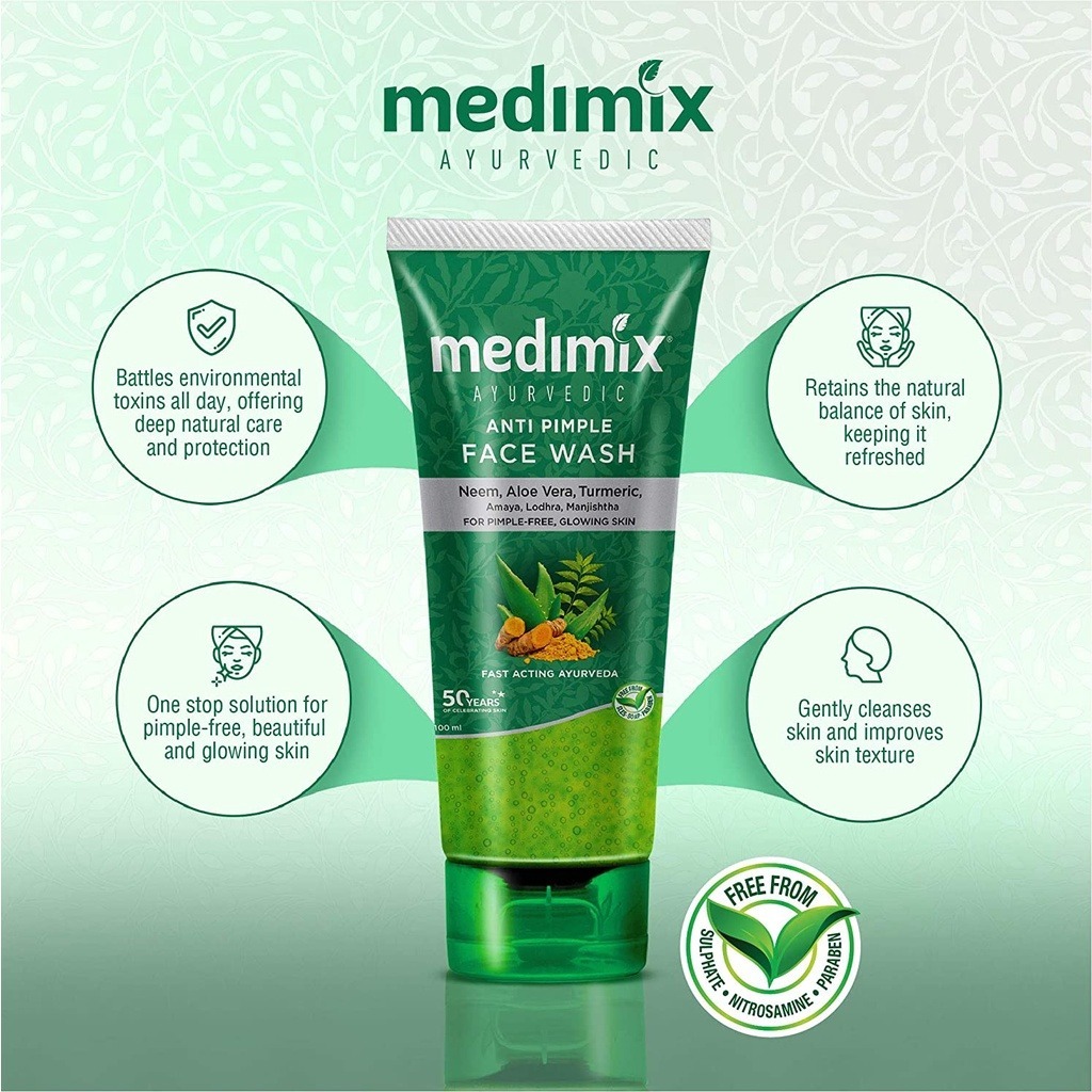 MEDIMIX AYURVEDIC FACEWASH 150ML ANTI PIMPLE NEEM,ALOVERA AND TURMERIC ...