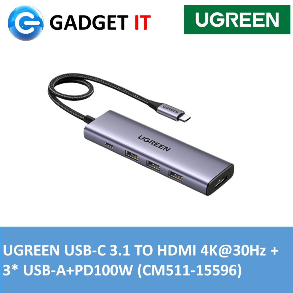UGREEN USB-C 3.1 TO HDMI 4K@30Hz + 3* USB-A+PD100W (CM511-15596 ...
